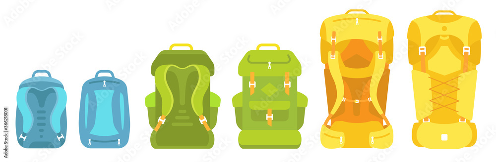Backpack size. Baggage scale. Camping backpack bag set. Trekking ...