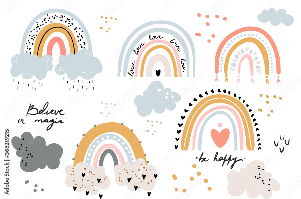 Vector rainbow clipart set Children illustration Modern print for girl ...