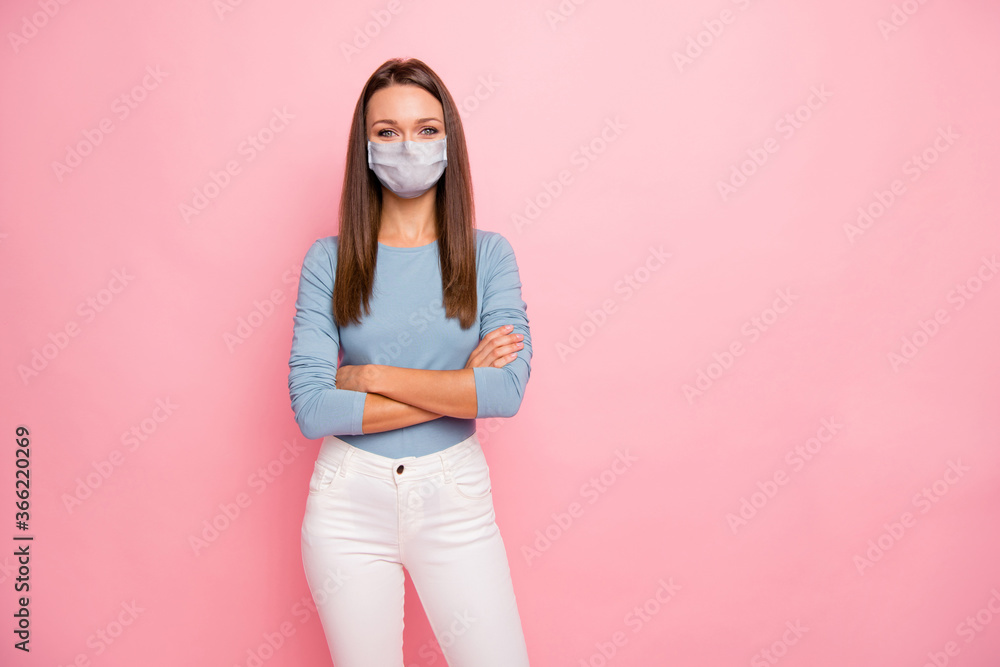 Portrait of her she nice attractive healthy girl wearing safety cotton ...