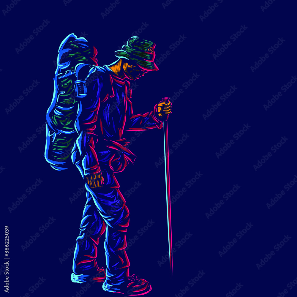 Mountain hikers line pop art potrait logo colorful design with dark ...