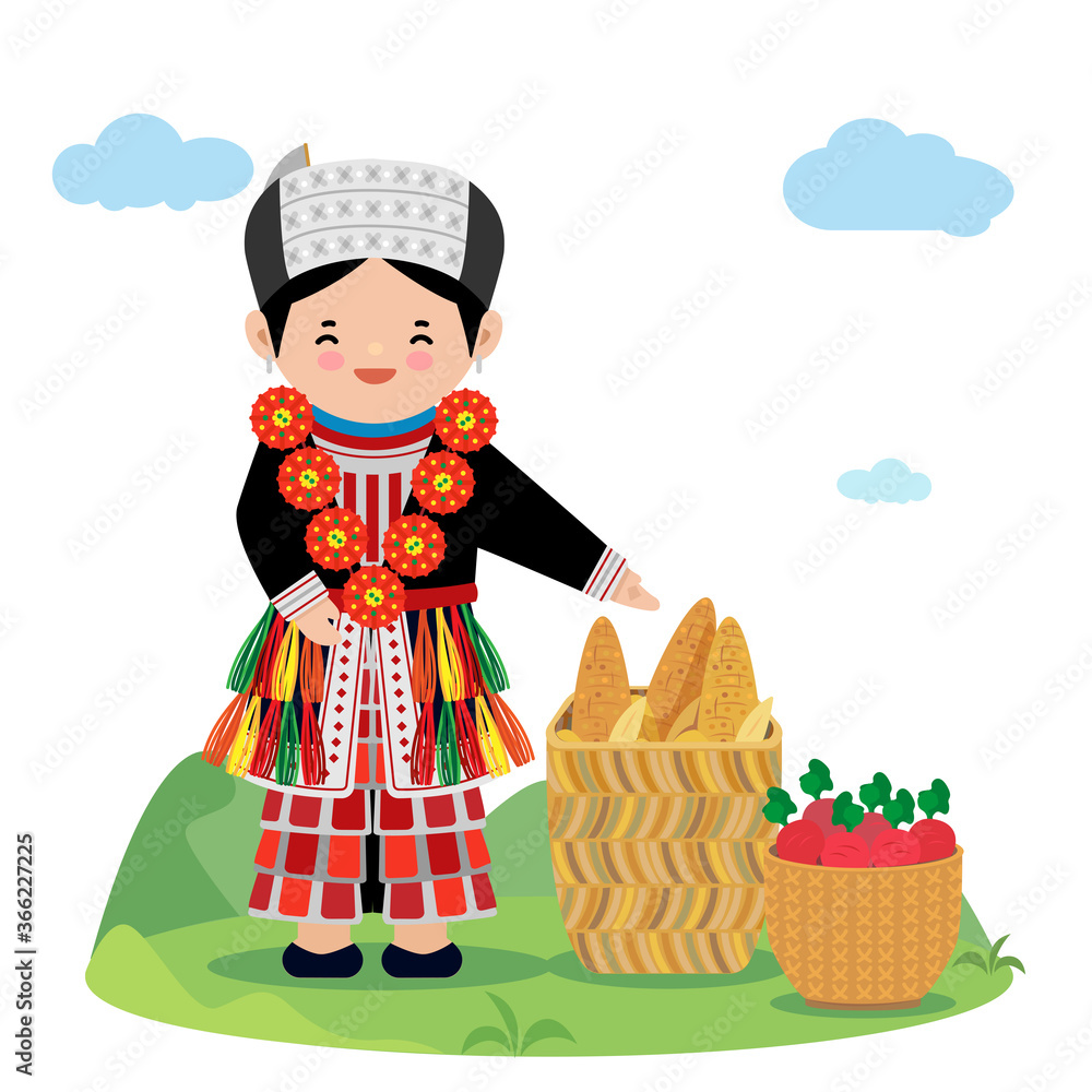 Hmong in northern of vietnam in traditional costume. Stock Vector ...