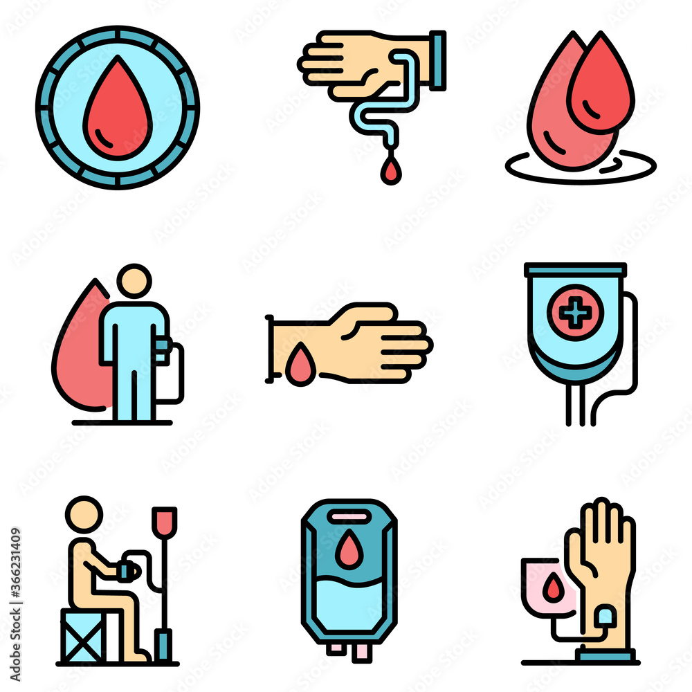 Blood transfusion icons set. Outline set of blood transfusion vector ...