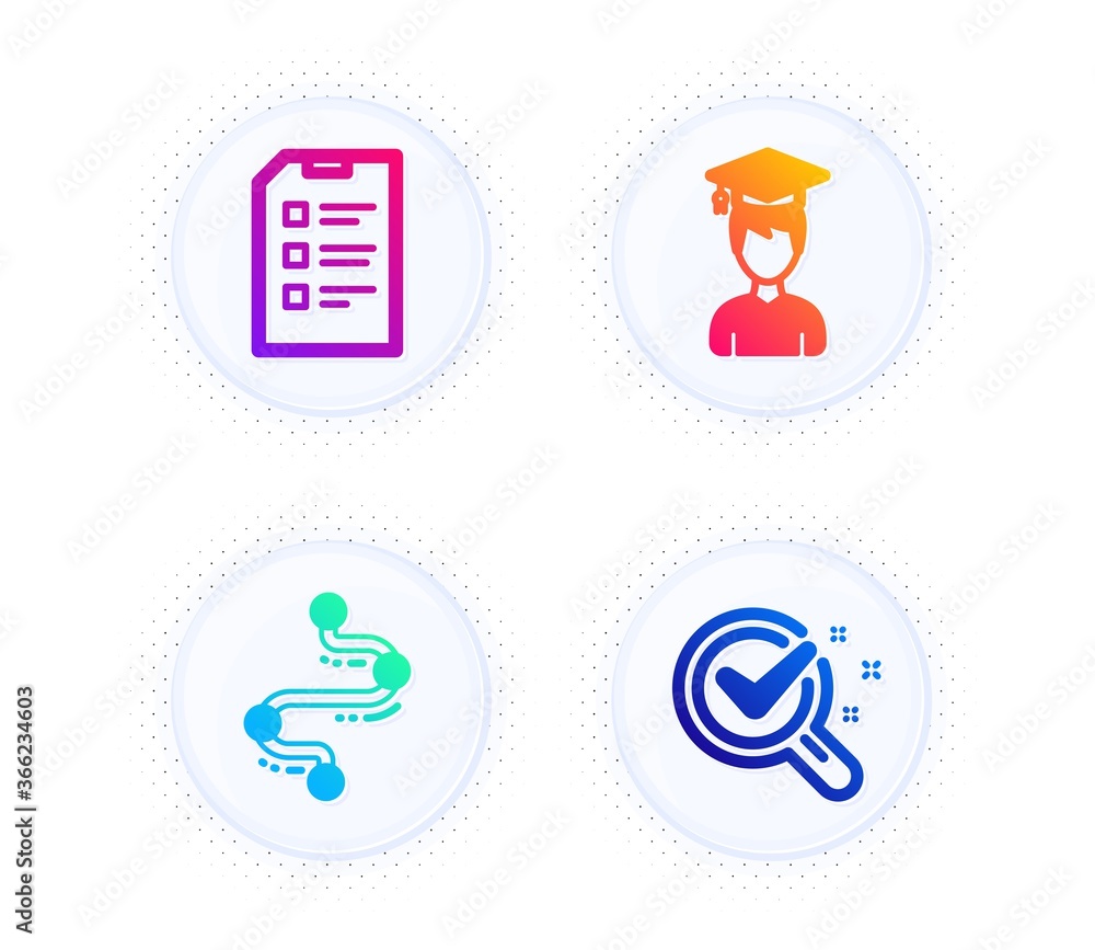 Student, Timeline and Checklist icons simple set. Button with halftone ...