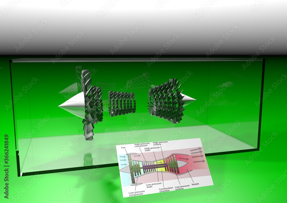 3d render of a jet engine under glass box Stock Illustration | Adobe Stock
