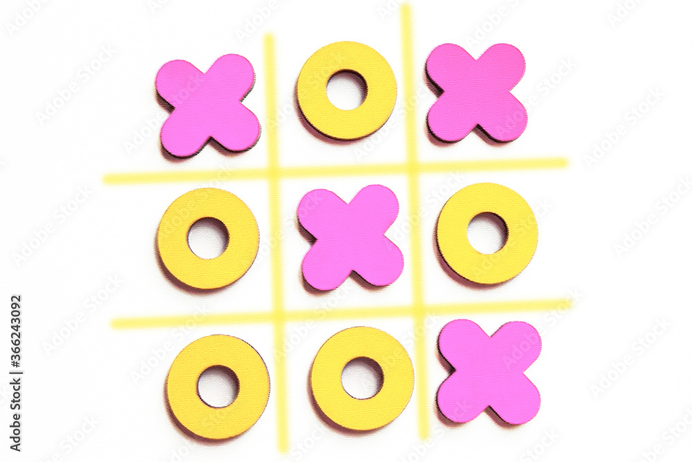 Illustration of kid tic-tac-toe wood board game. Yellow and pink ...