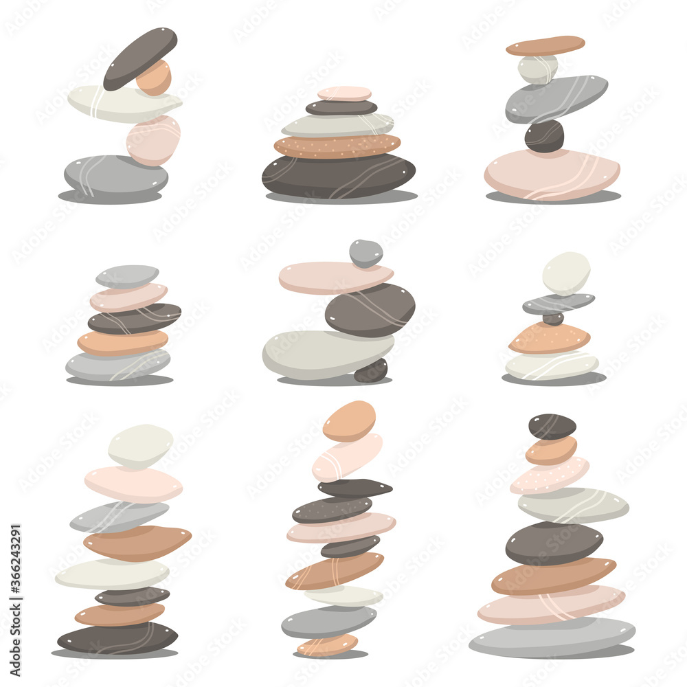 Zen stones vector cartoon set isolated on a white background. Stock ...