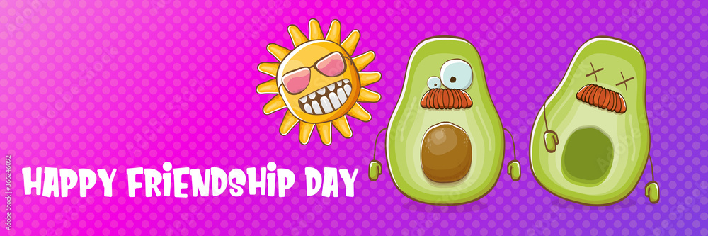 Happy friendship day cartoon comic horizontal banner with two funky ...