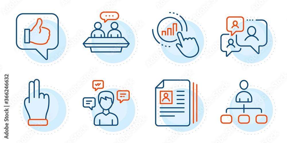 Employees talk, Cv documents and Like signs. Conversation messages ...