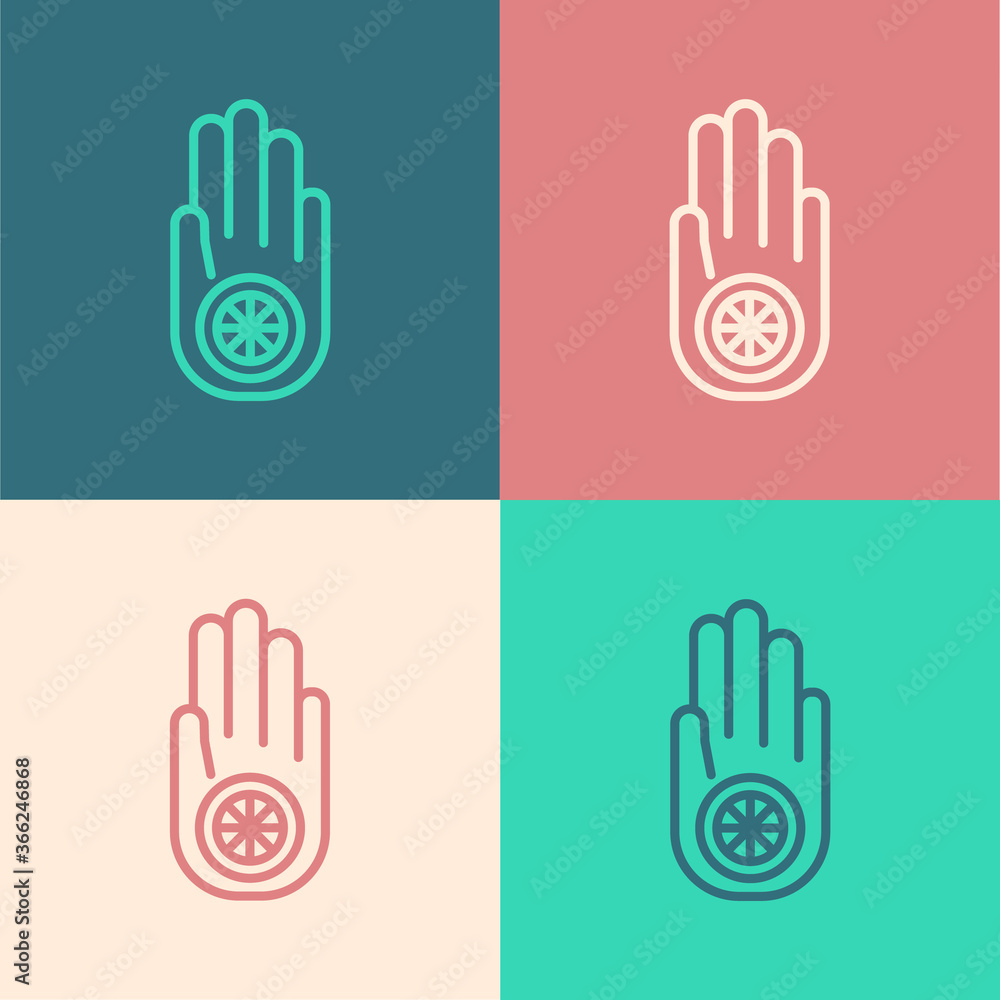 Pop art line Symbol of Jainism or Jain Dharma icon isolated on color ...