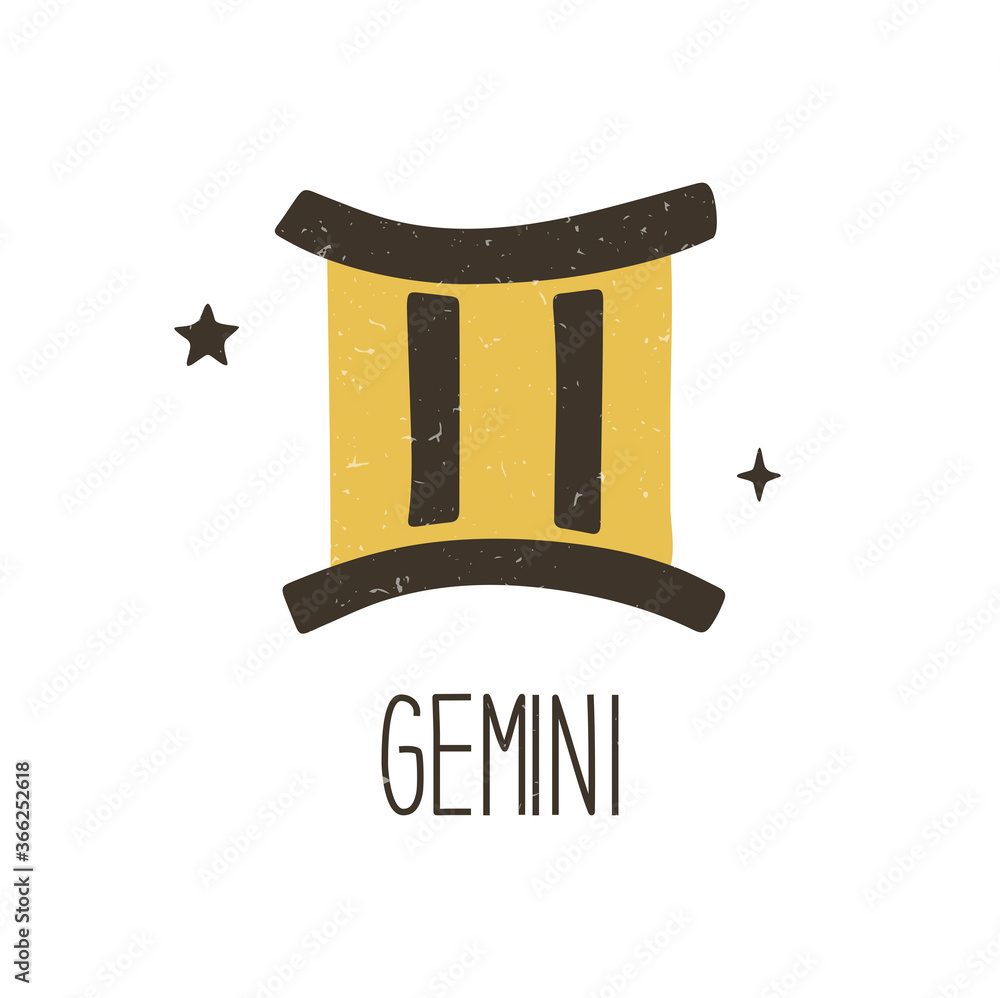 Cute gemini zodiac sign. Two-color caption astrology symbol on a ...