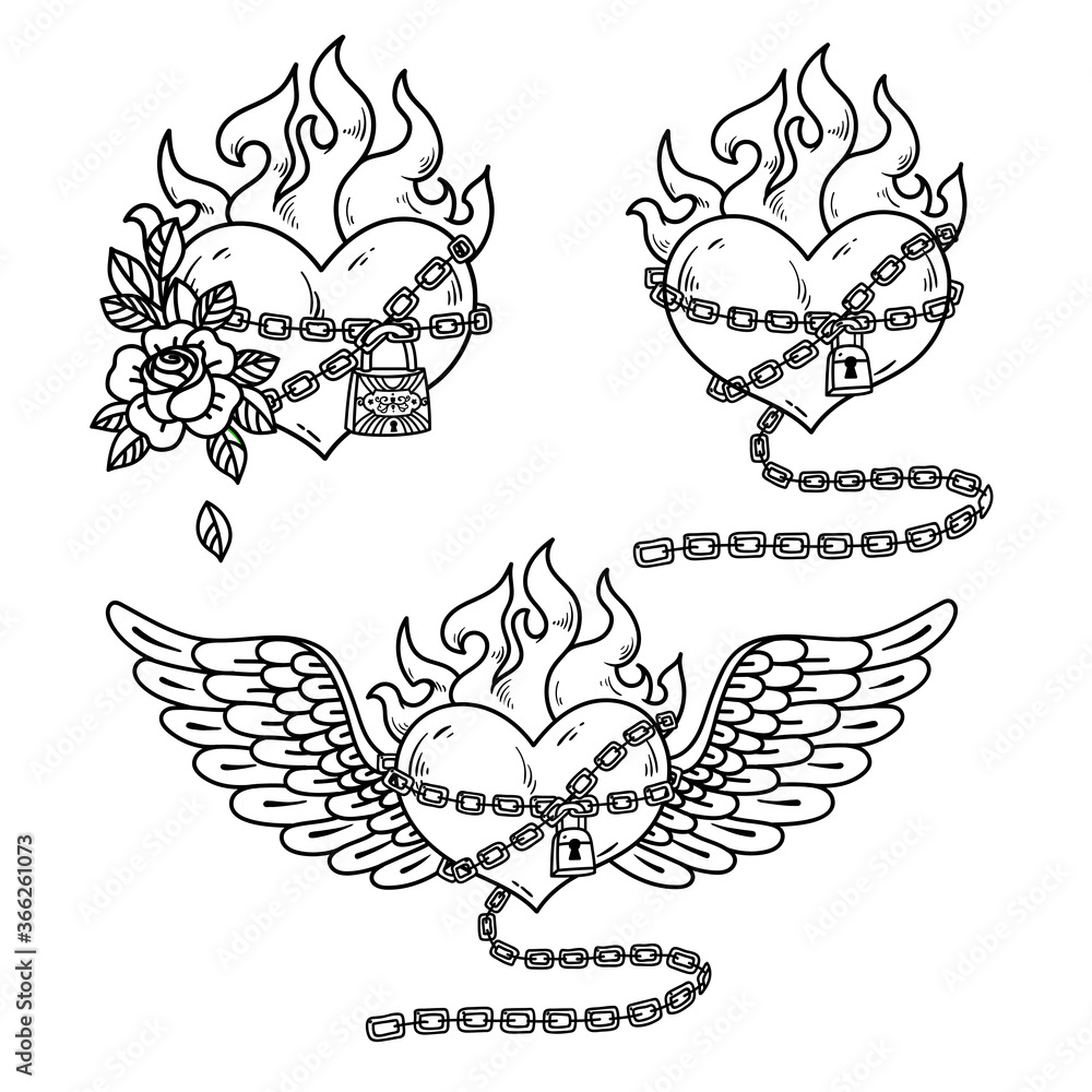 Collection Of Hearts In Chains Of Love Flaming Heart Tattoo collection-of-hearts-in-chains-of-love-flaming-heart-tattoo