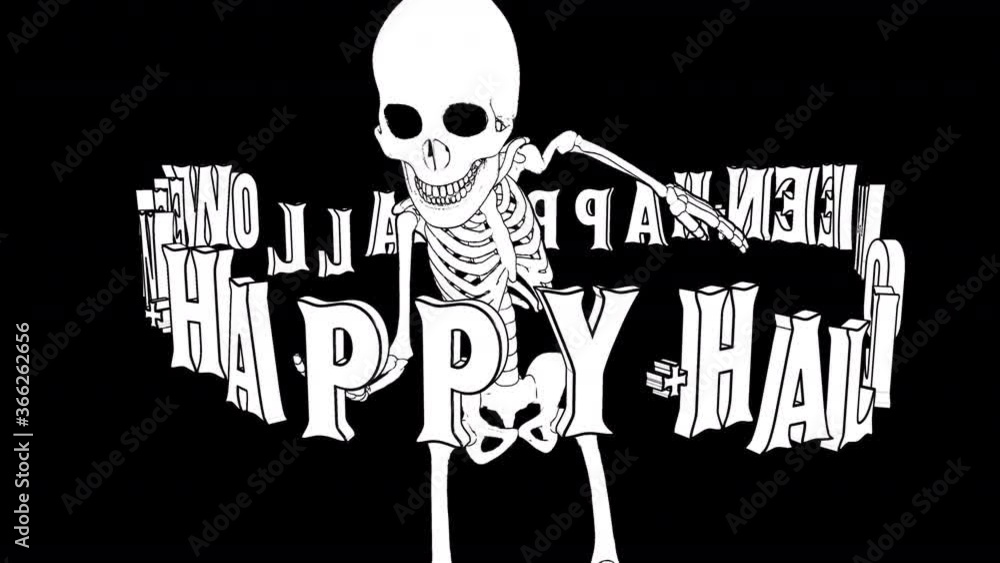 Seamless funny animation of dancing skeleton with Halloween text in ...