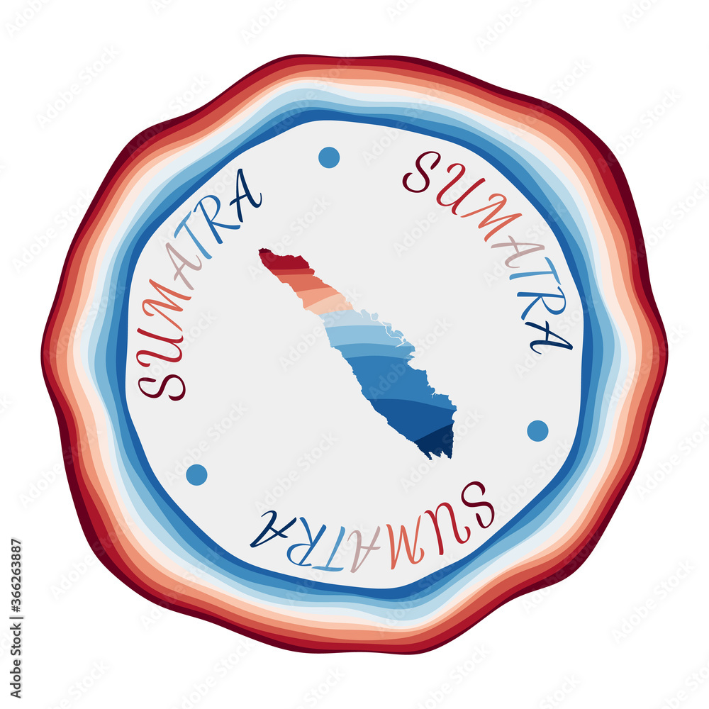 Sumatra badge. Map of the island with beautiful geometric waves and ...