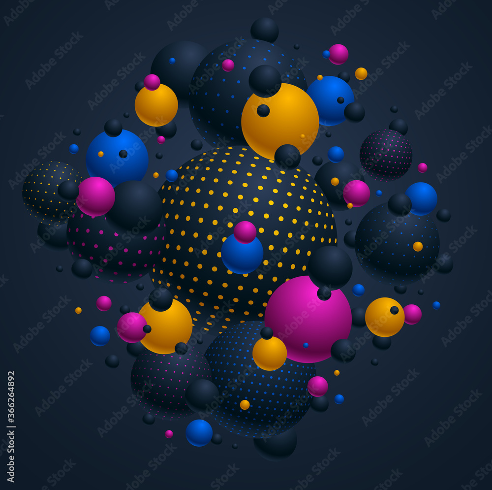Black and color dotted spheres vector illustration, abstract background ...