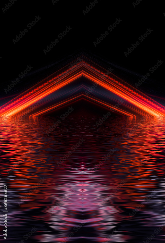 Dark neon background with rays and liquid, flowing lines. Night view ...