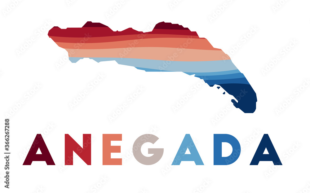 Anegada map. Map of the island with beautiful geometric waves in red ...