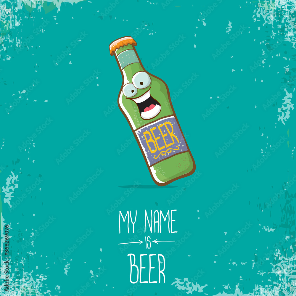 vector cartoon funky beer bottle character isolated on grunge azure ...