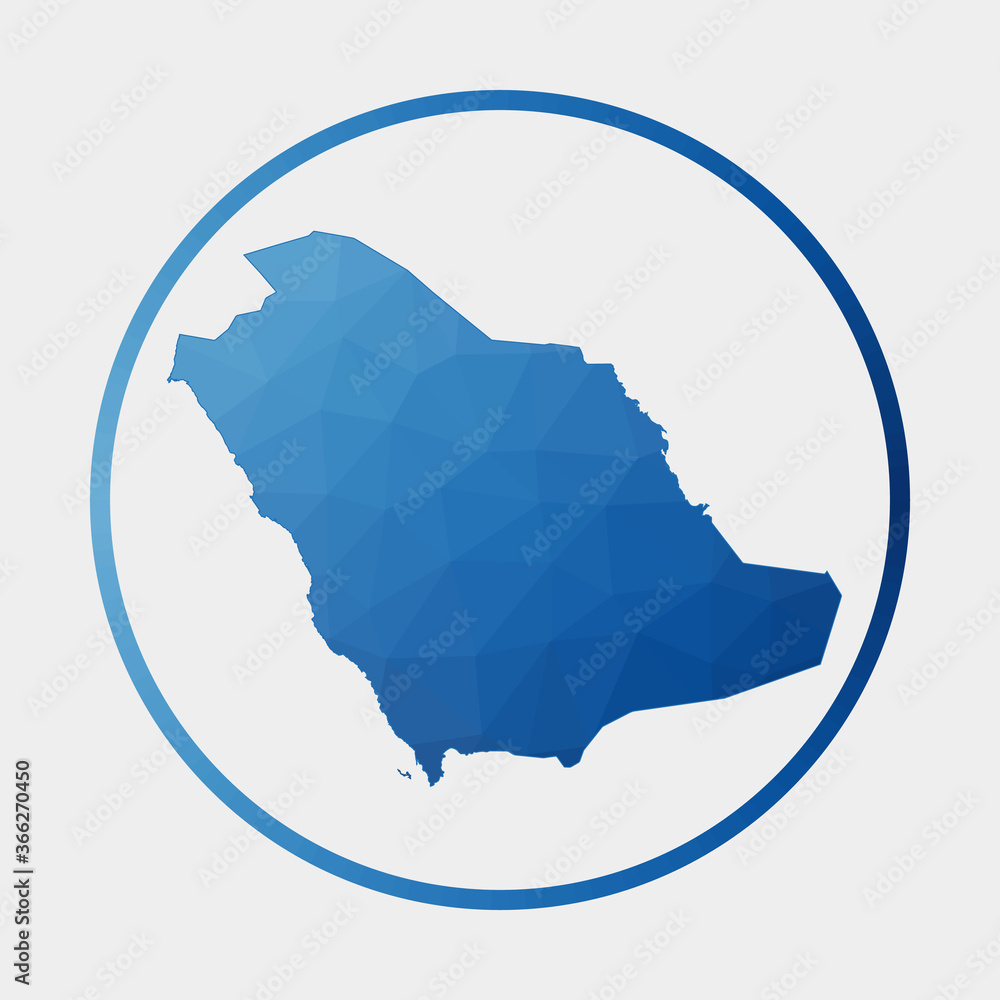 Saudi Arabia icon. Polygonal map of the country in gradient ring. Round ...