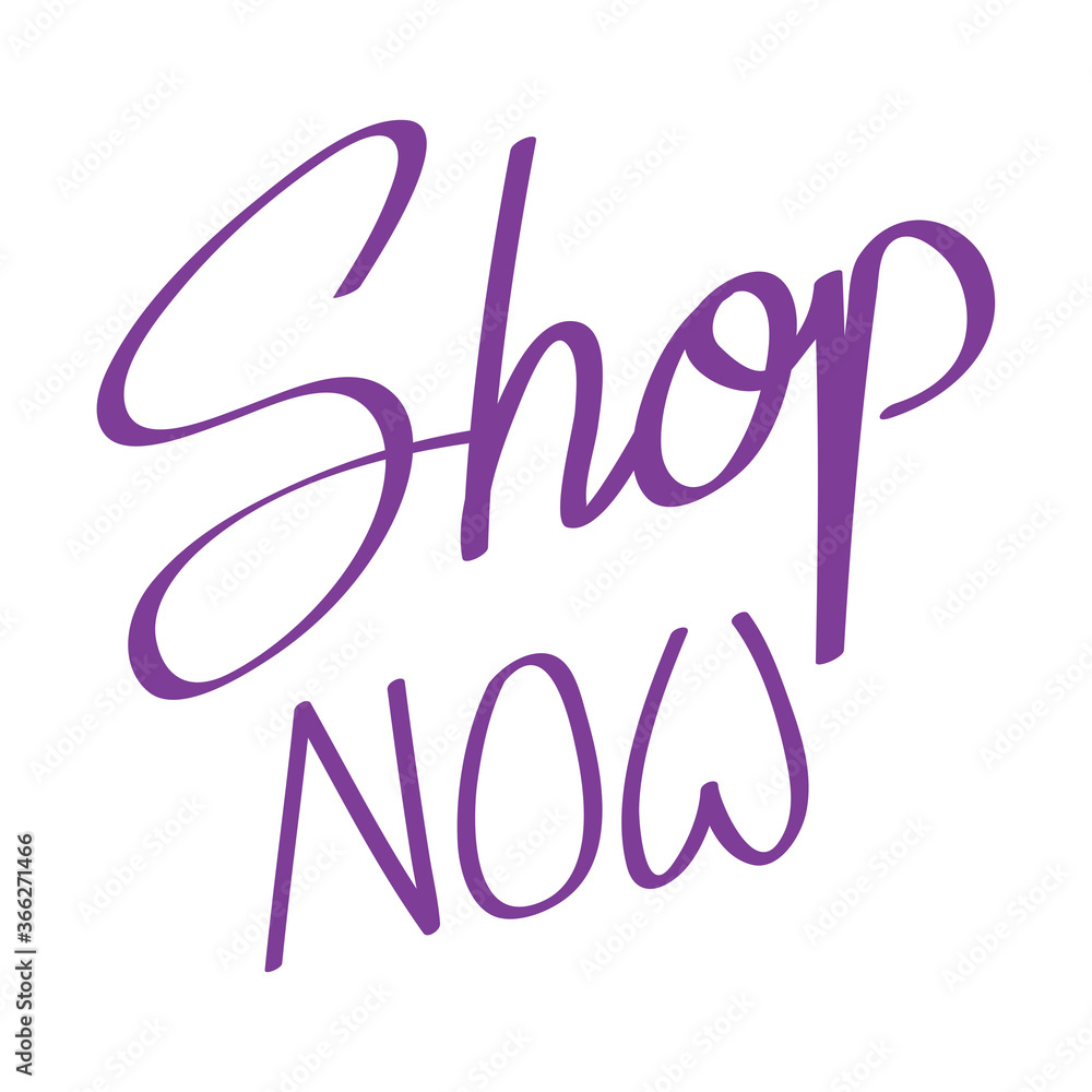 Shop now hand drawn lettering isolated on white background. Trendy shop ...