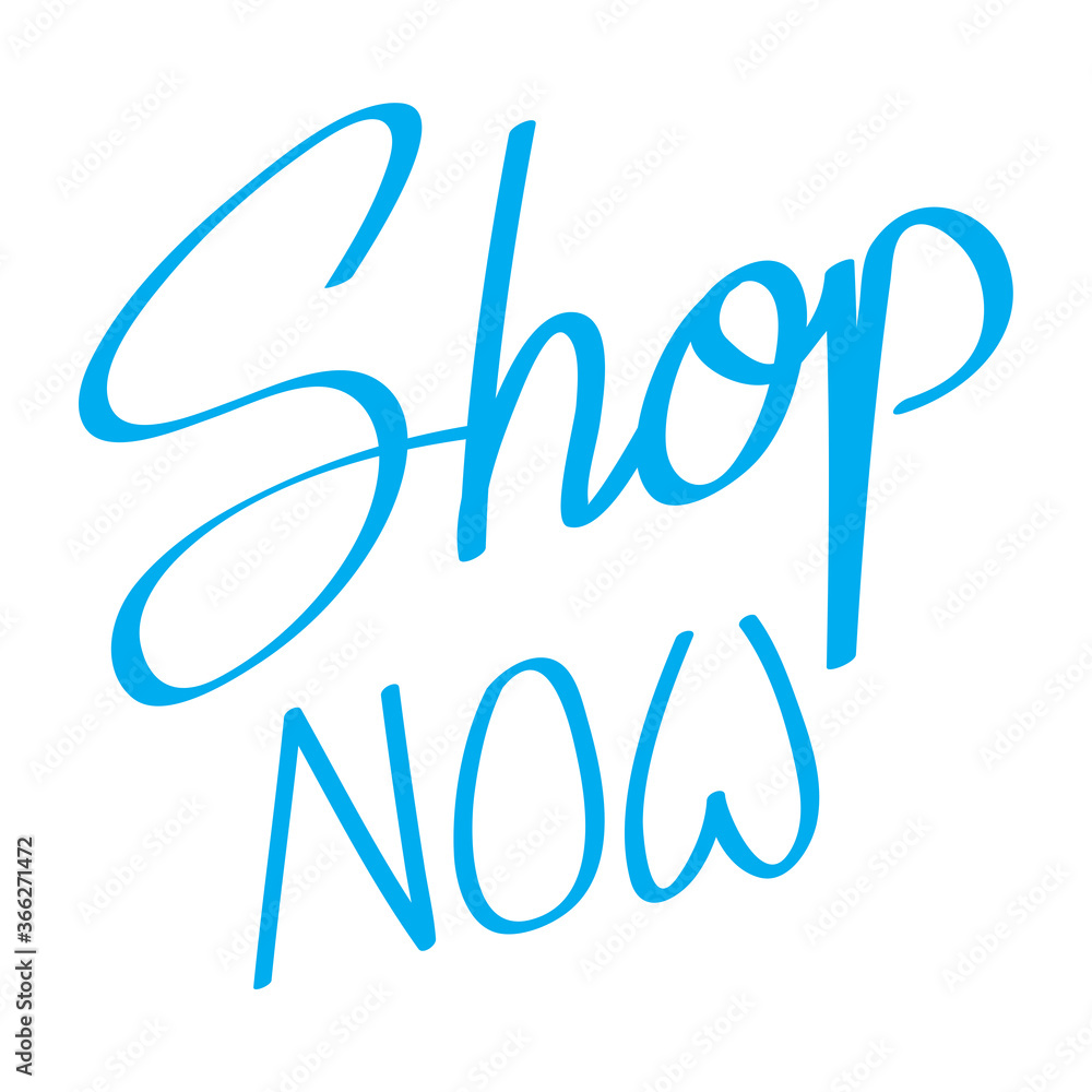 Shop now hand drawn lettering isolated on white background. Trendy shop ...