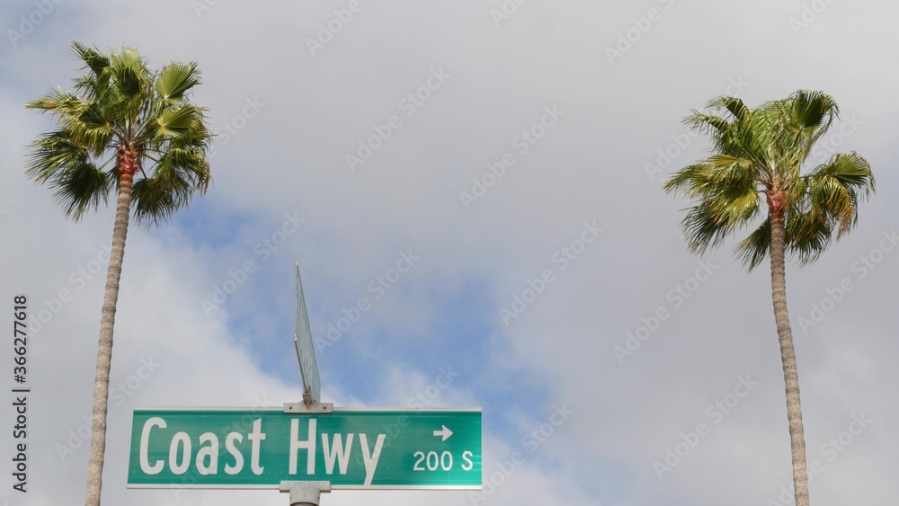 Pacific Coast Highway, historic route 101 road sign, tourist ...