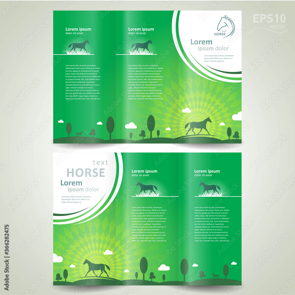 Horse grassland theme green color Brochure design template tri-fold ...