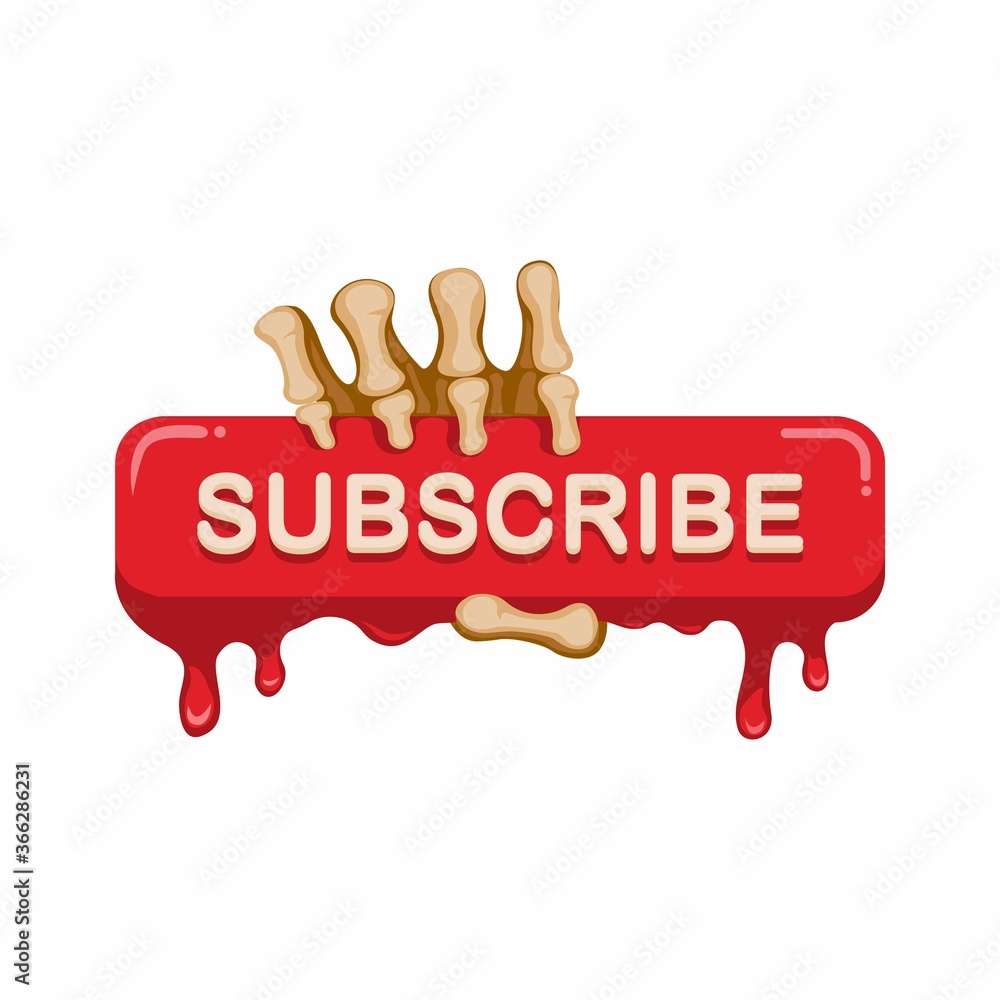 Subscribe button with skeleton hand, horror nigtmare theme video ...