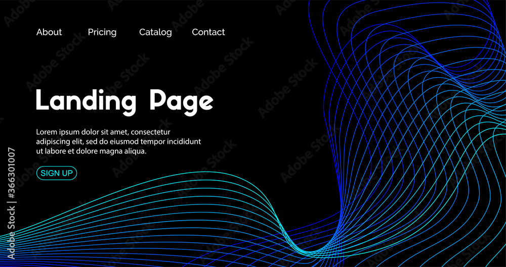 Landing page vector template. Dark blue abstract background for home ...