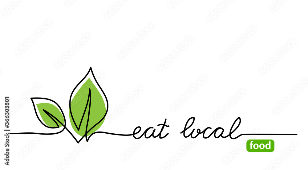 Eat local food simple web banner with green leaf. Vector minimalist ...