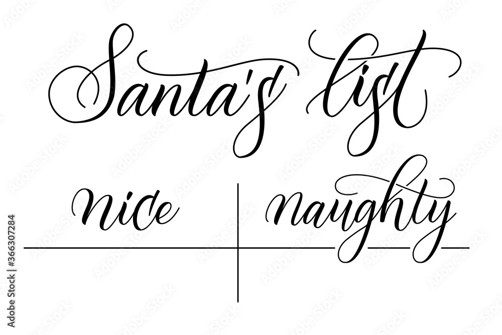Handwritten modern brush calligraphy Santa's List Nice and Naughty on ...