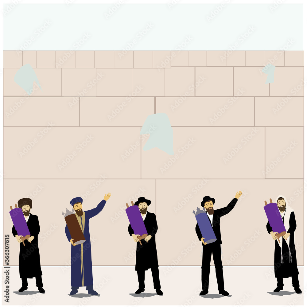 Vecteur Stock Vector drawing of observant Jews and rabbis, Ashkenazis ...