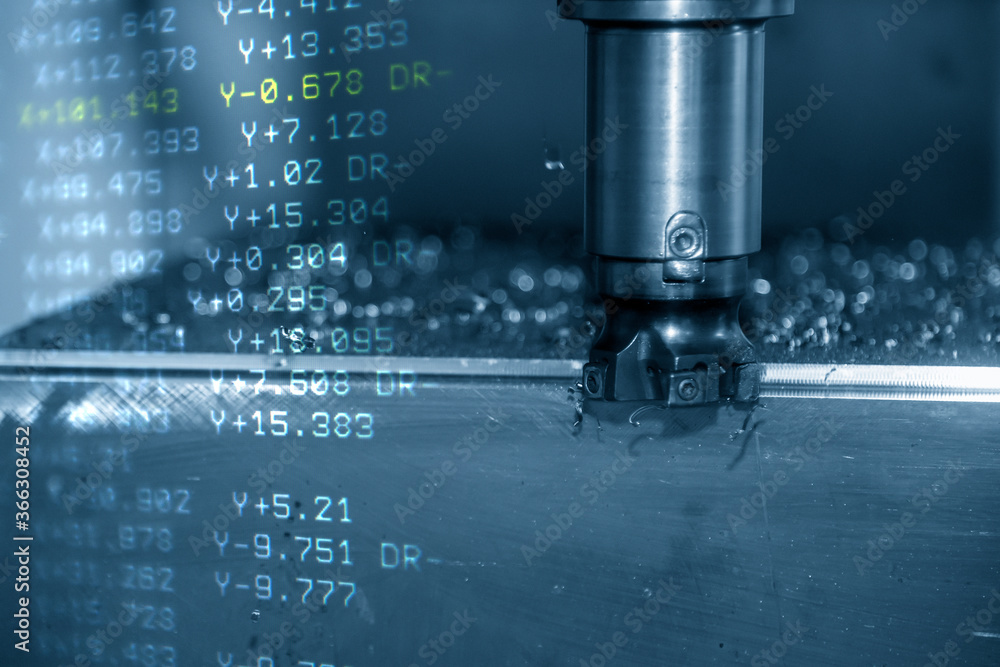 The abstract scene of CNC milling machine and the G-code data ...