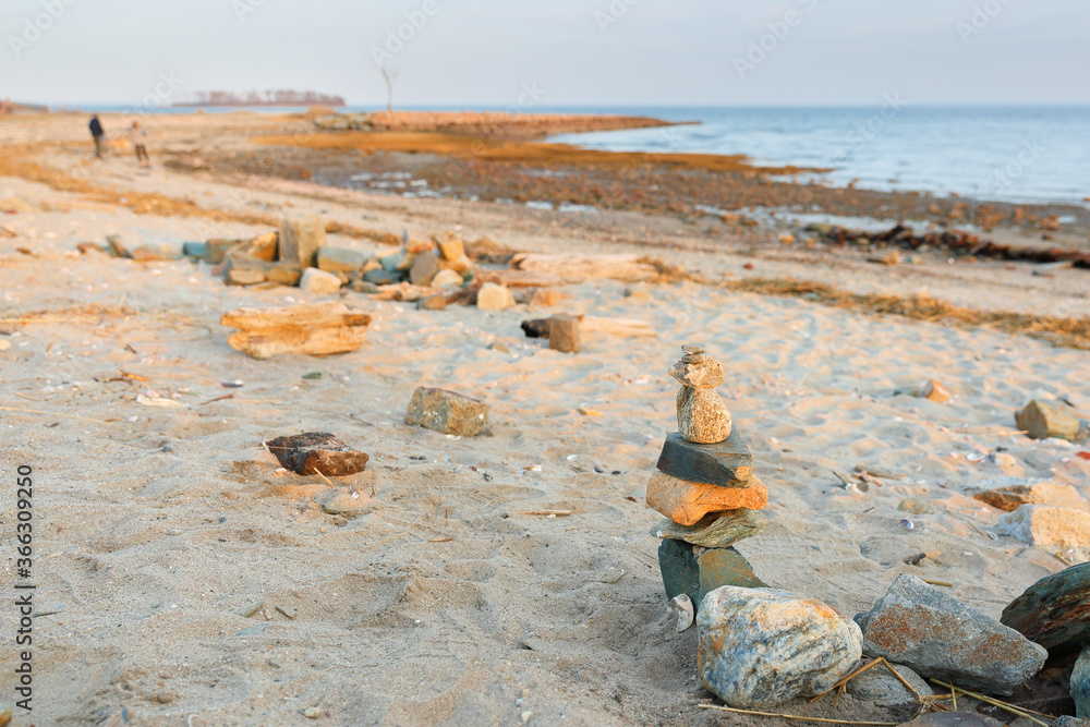 Balanced Rocks at Silver Sand Beach at Sunset, Milford, Connecticut ...