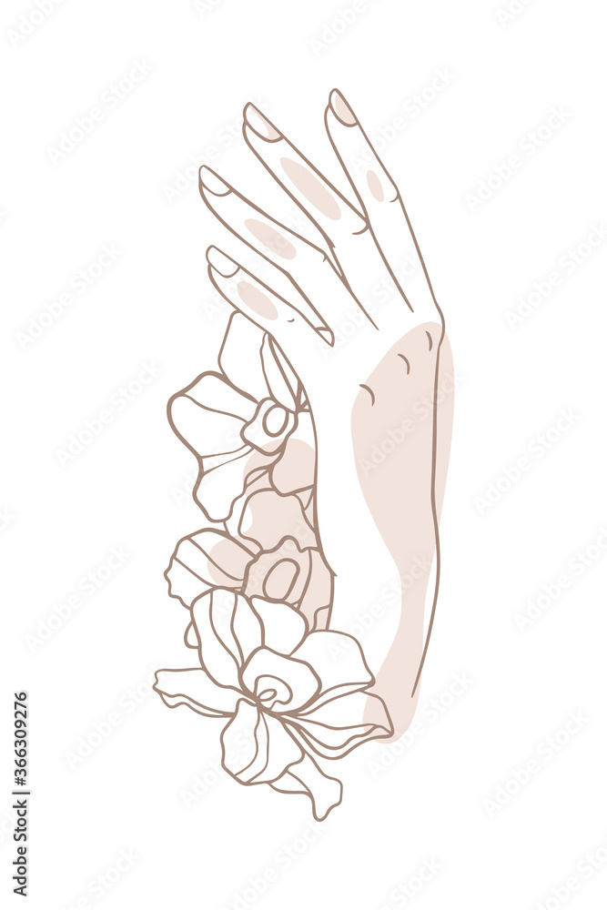 Beautiful female hand and flowers. Manicure, care, natural cosmetics ...