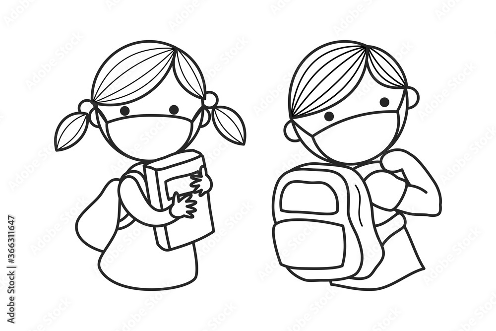 Kids go to school. Back to school for new normal lifestyle . happy kids ...