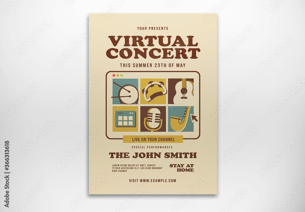 Virtual Concert Flyer Layout Stock Template | Adobe Stock