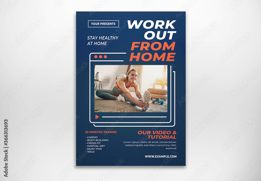 Workout from Home Flyer Layout Stock Template | Adobe Stock