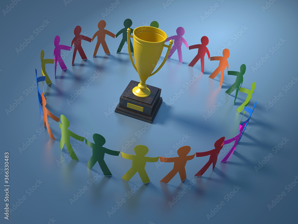 Rendering Illustration of Teamwork People with Trophy Stock ...