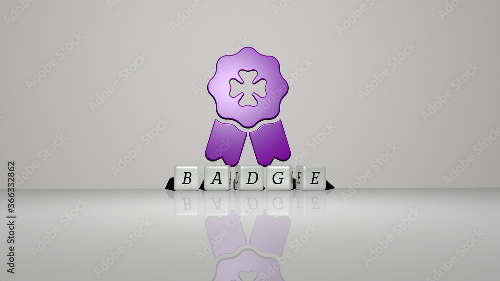 3D representation of badge with icon on the wall and text arranged by ...