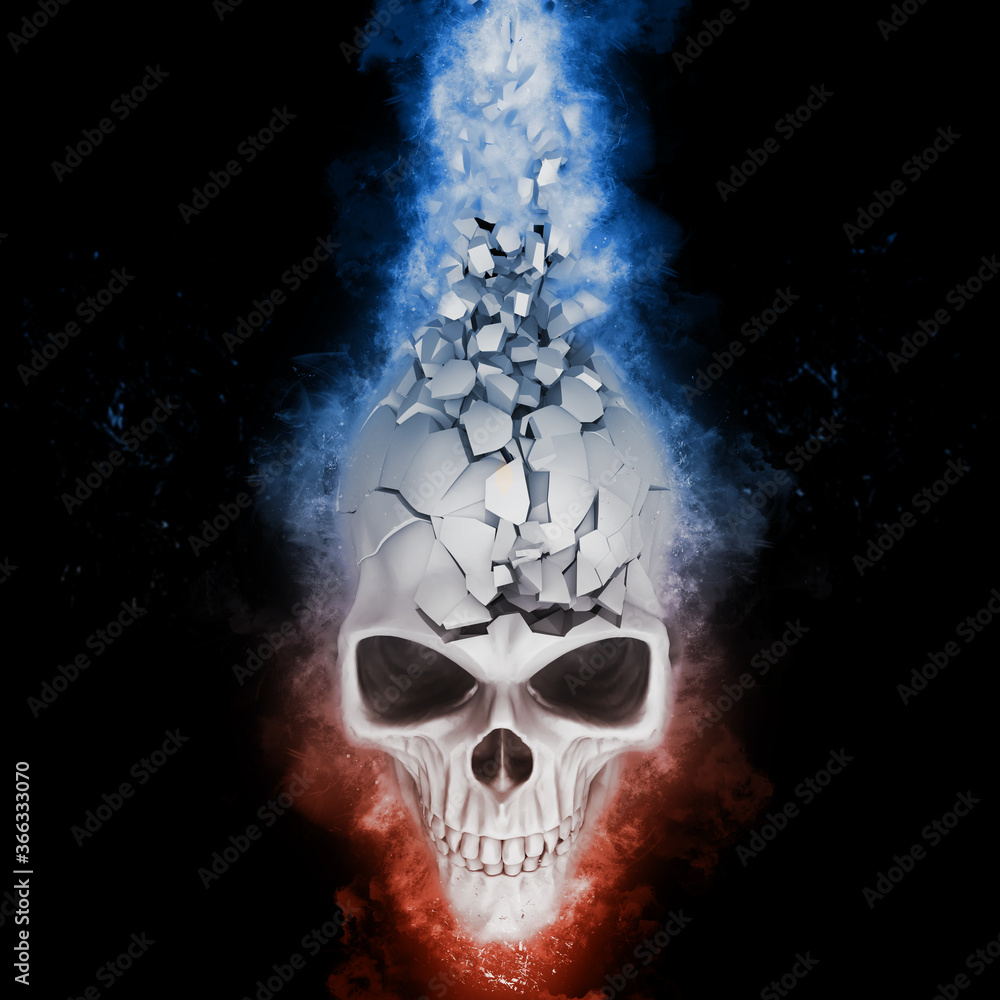 Fractured cosmic skull with small pieces floating off Stock ...