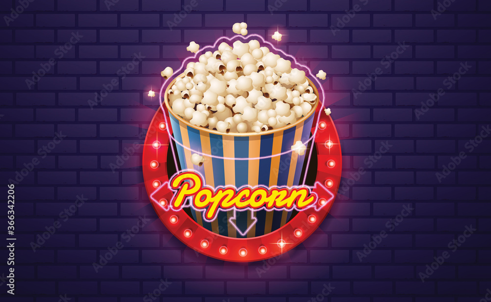 light sign popcorn brickwall background vector illustration Stock ...