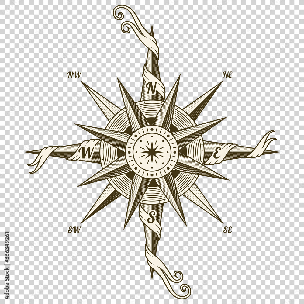 Vintage nautical compass. Old vector design element for marine theme ...