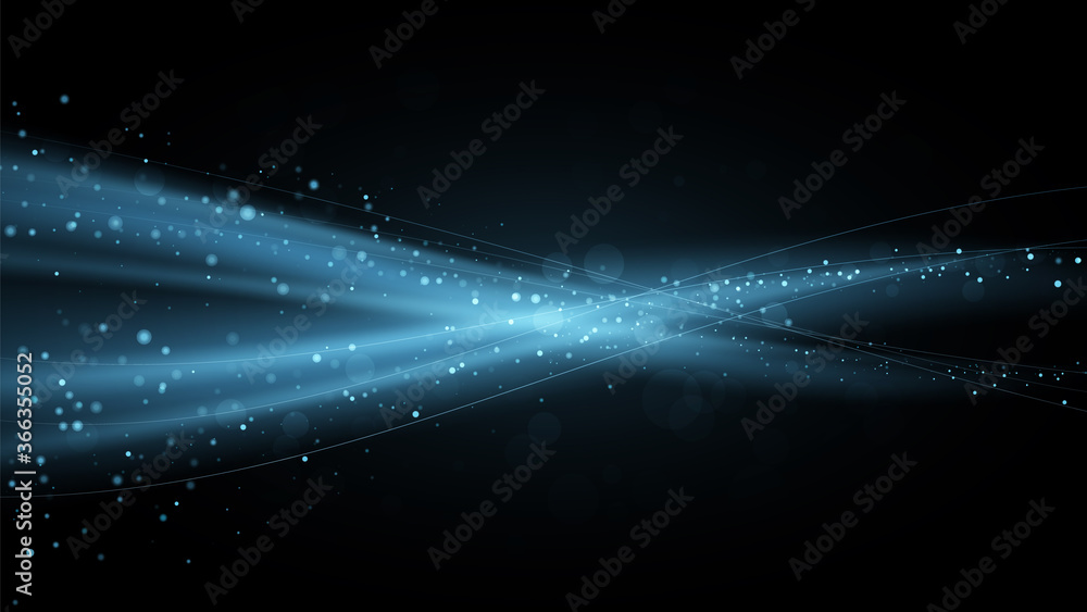 Vector abstract background with blue streams of air on a black ...