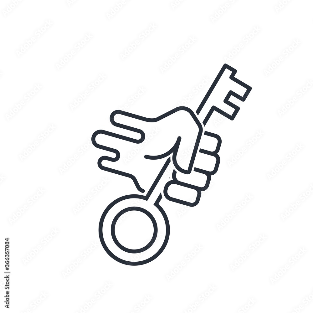 Hand with a key. Vector linear icon isolated on white background. Stock ...
