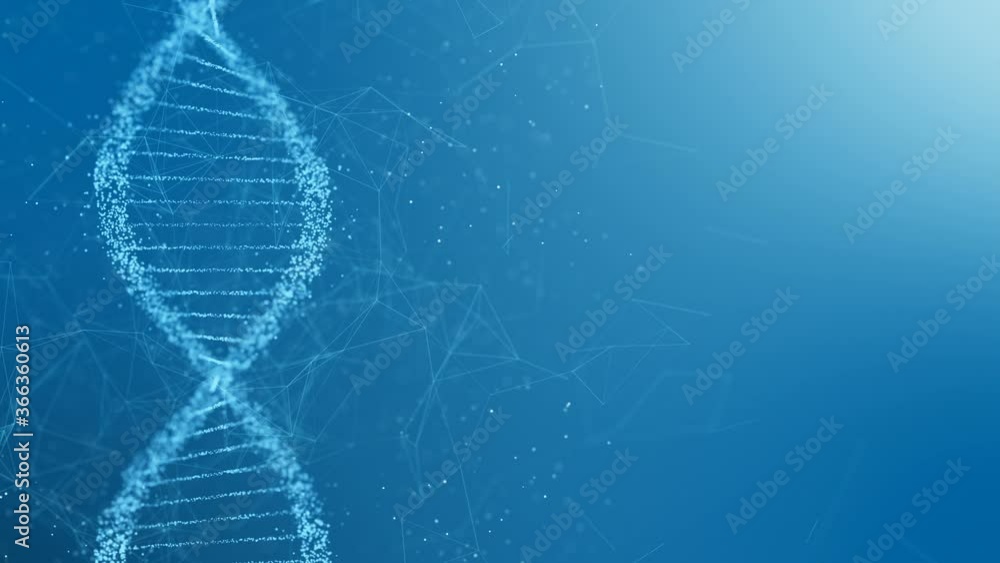 Abstract DNA 3D animation on dark blue background. Hologram blue ...