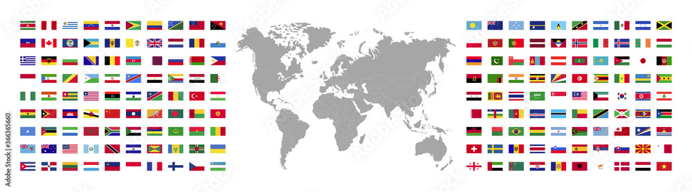 Flags of countries. Planet Earth. The Earth, World Map on white ...