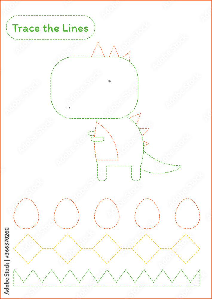 Trace the lines - Worksheet for handwriting practice - Dinosaur Stock ...