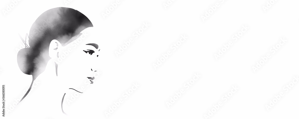 Chinese woman face profile, illustration Stock Illustration | Adobe Stock