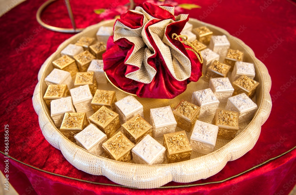 Candy for the holiday. Wedding sweets for guests. Sweets on a tray ...