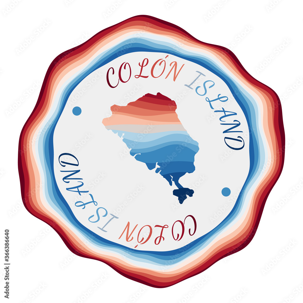 Colon Island badge. Map of the island with beautiful geometric waves ...